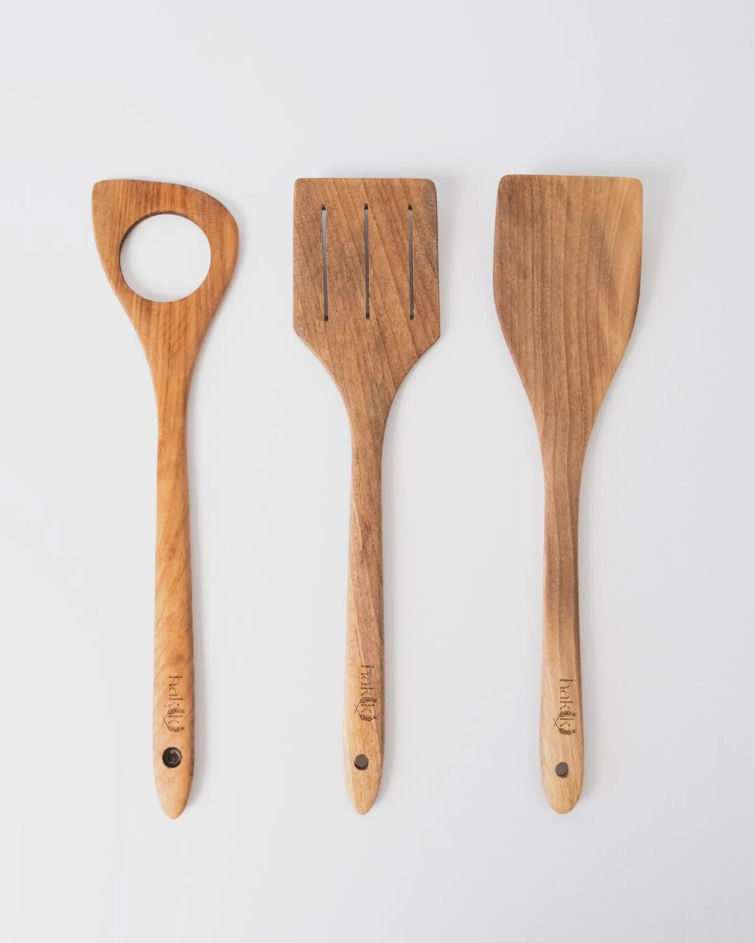 Handmade Walnut Spatula Set | 30cm Scoop, Solid & Slotted Spatulas ...