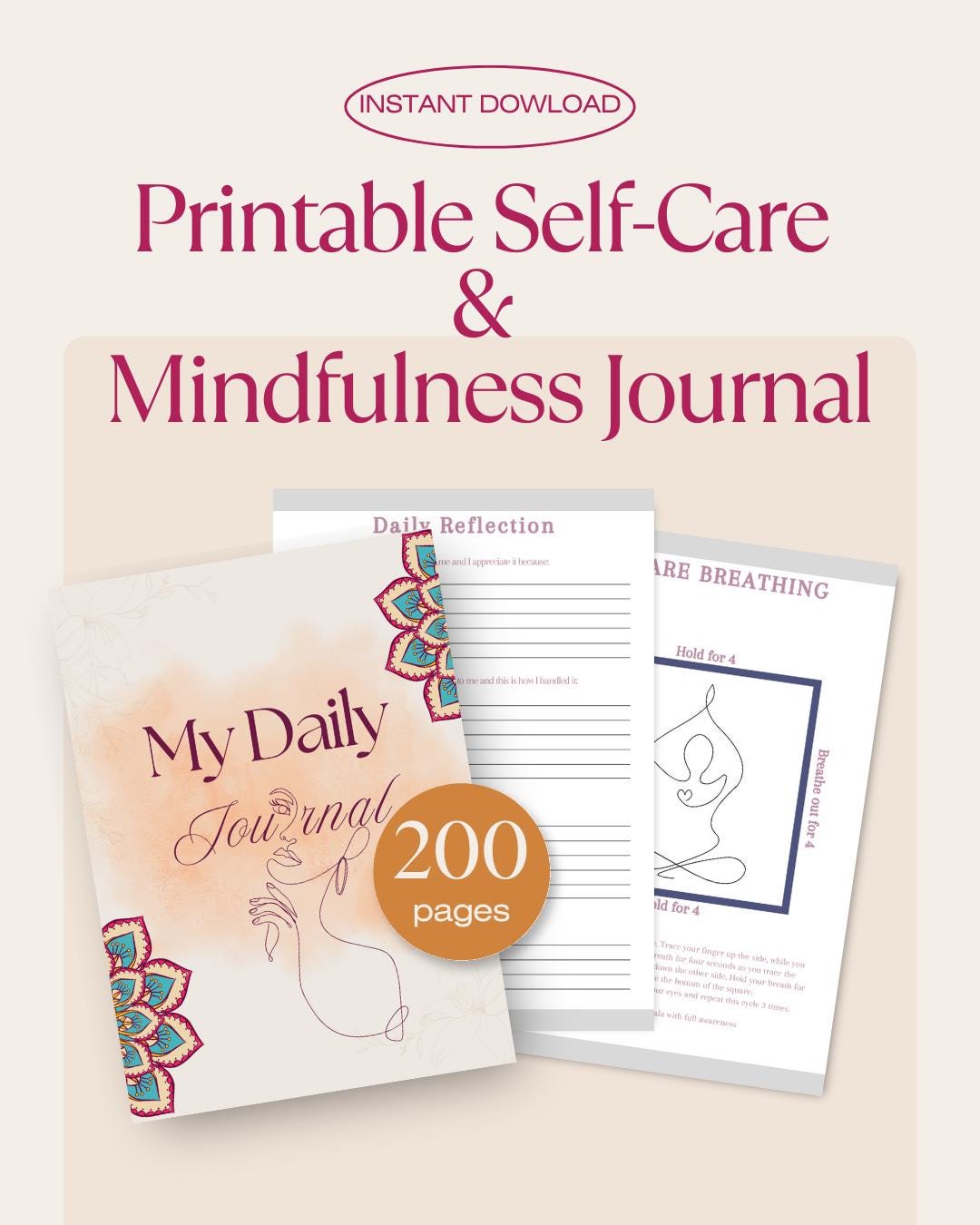 Self-care Journal for Adults, Printable Wellness Journal, Mandalas to ...
