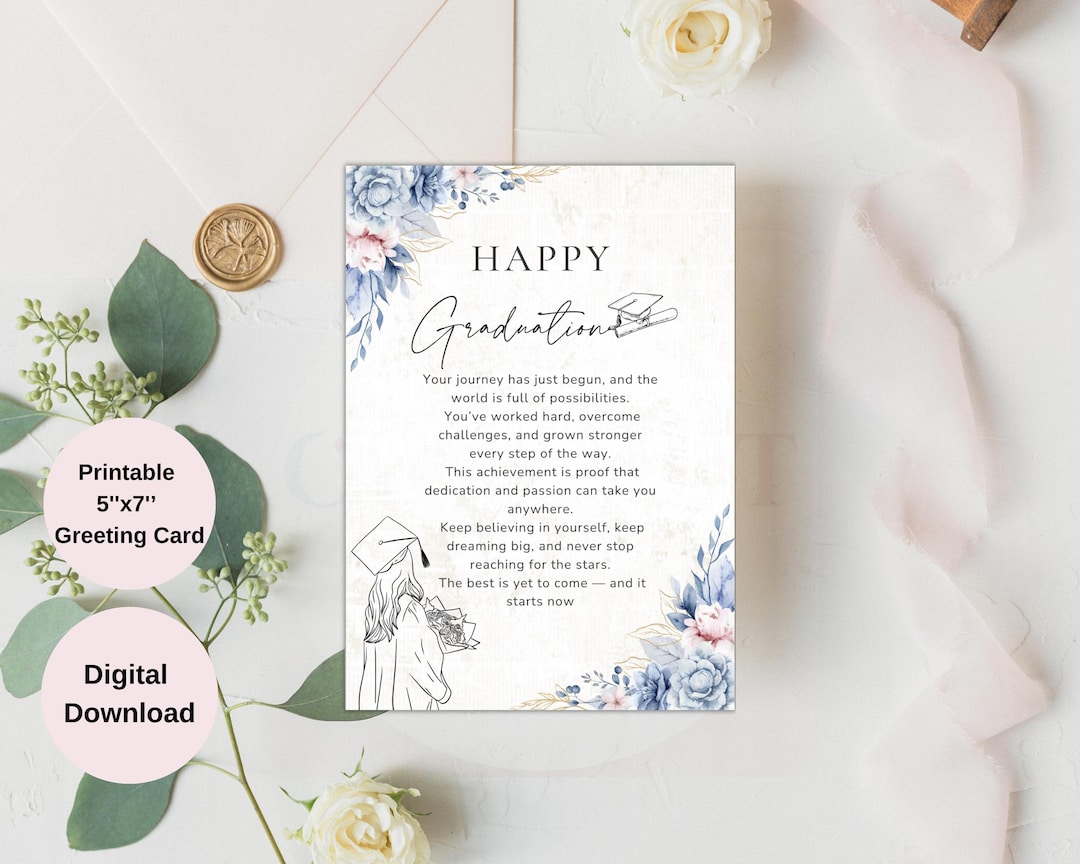 Printable Graduation Card for Her – Flowers & Diploma – Motivational ...