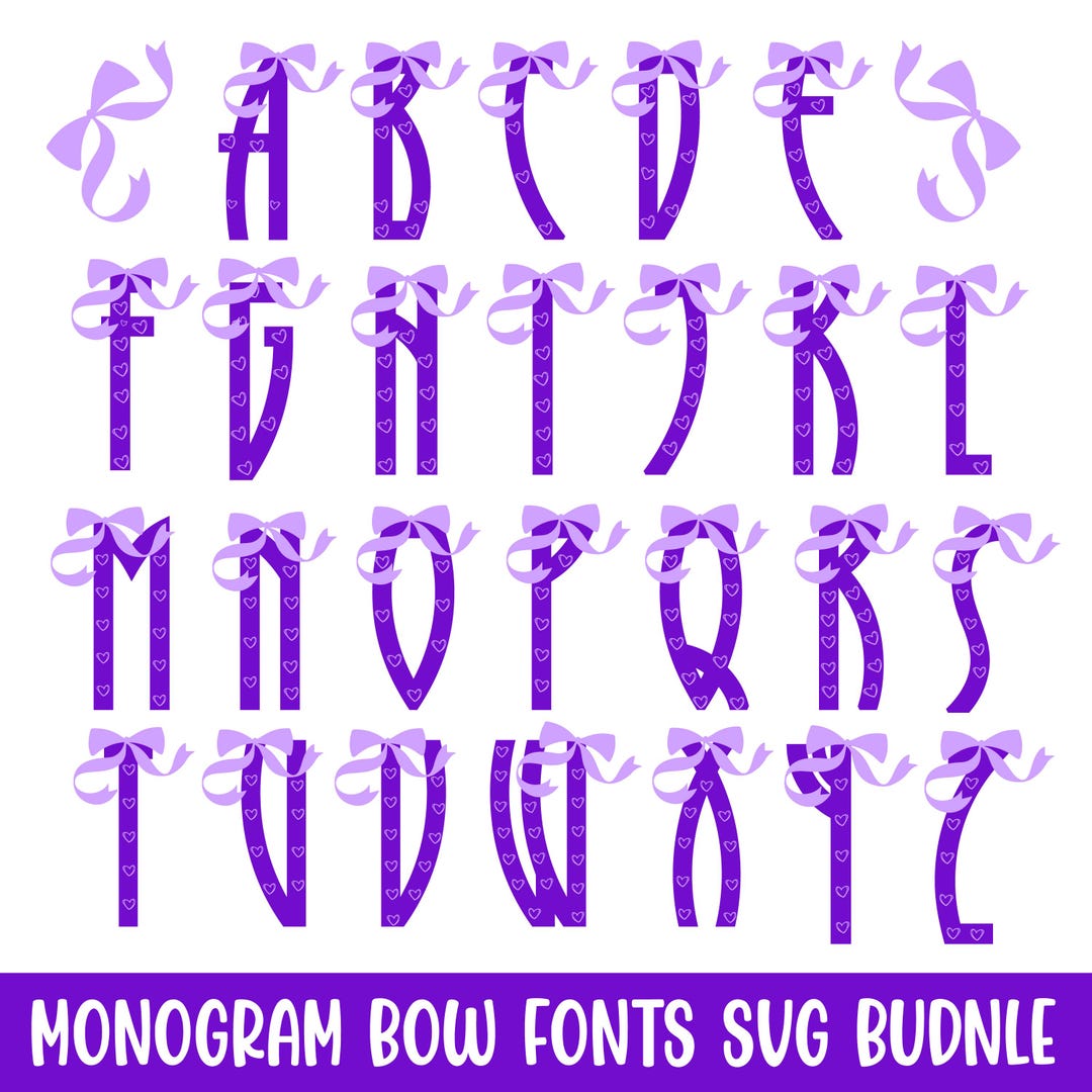 Valentine’s Day Coquette Bows Monogram SVG: Bows Alpha Set Font, Hearts ...