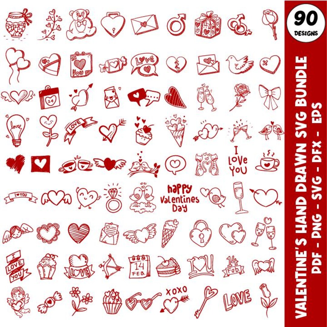 Valentine's Clipart Bundle: Hand-drawn Doodle Svg and Png Clipart ...