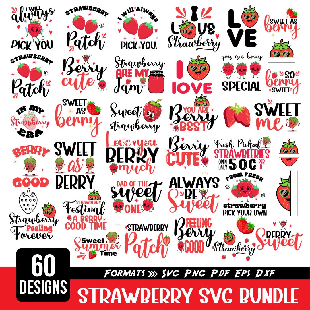 Strawberry SVG Bundle: 60 Berry Designs (digital Download) - Etsy