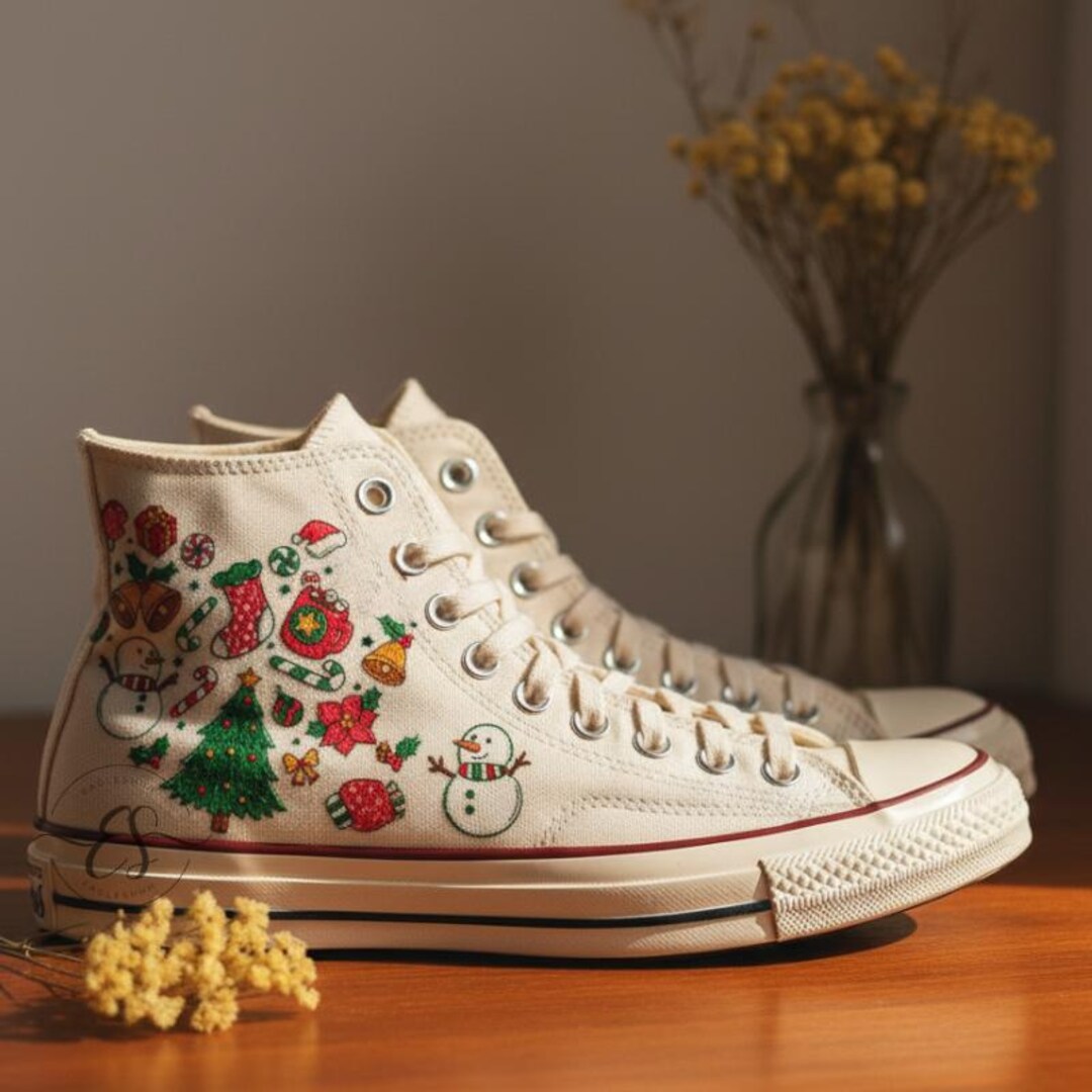 Custom Christmas Converse Xmas Tree Snowman Candy Cane Santa Hat Hand ...