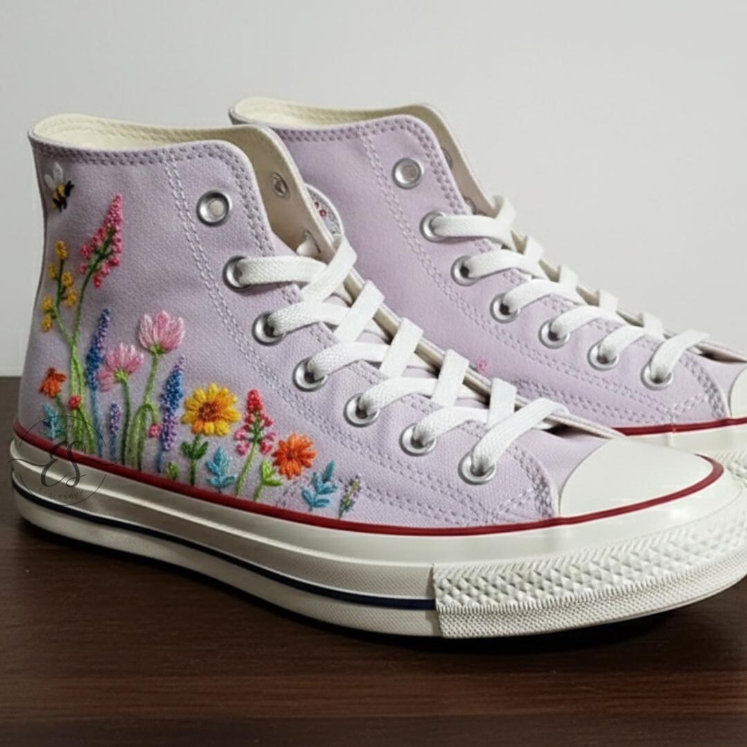 Custom Bridal Converse Wedding Wildflower Hand Emboidered Chuck Taylor ...