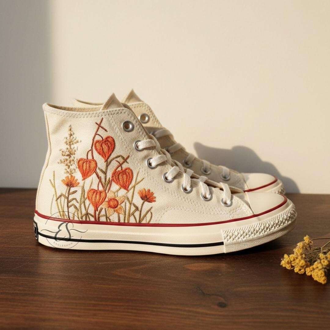 Custom Bridal Converse Wedding Wildflower Hand Emboidered Chuck Taylor ...