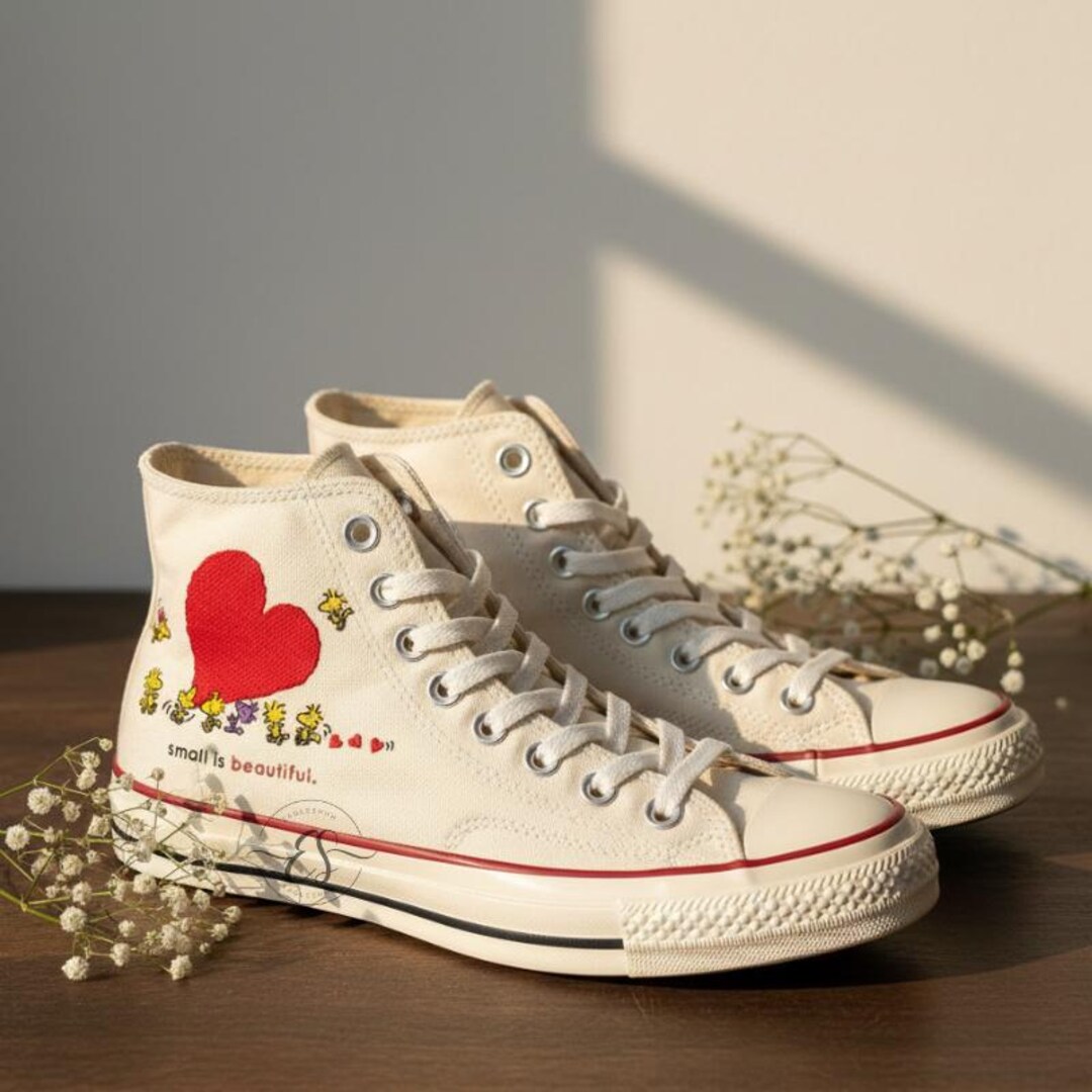 Custom Valentine Converse: Cartoon Dog and Heart Hand-embroidered High ...