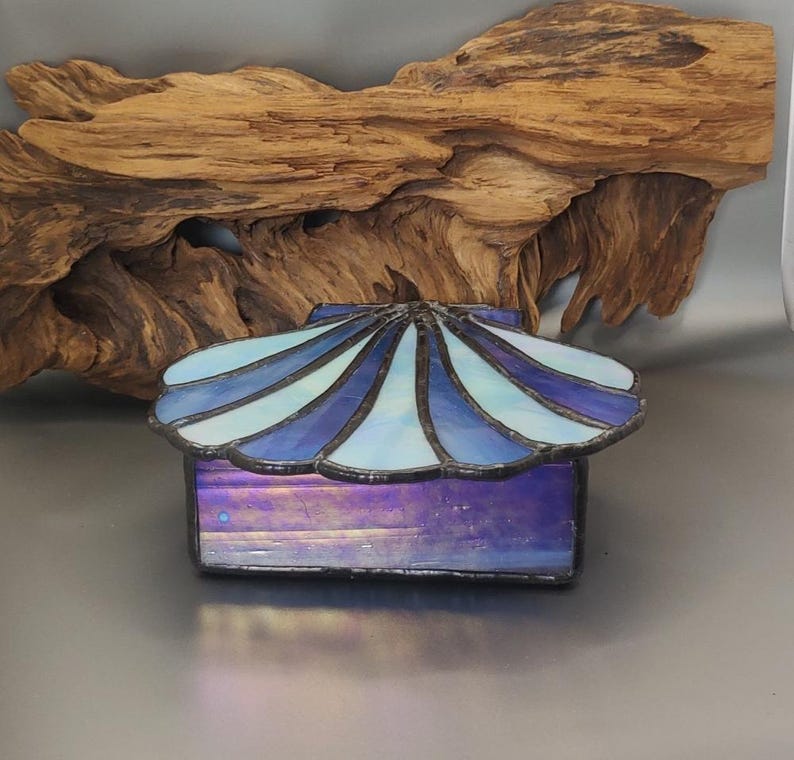 Stained Glass Shell Trinket Box: Iridescent Blue Jewelry Box - Etsy