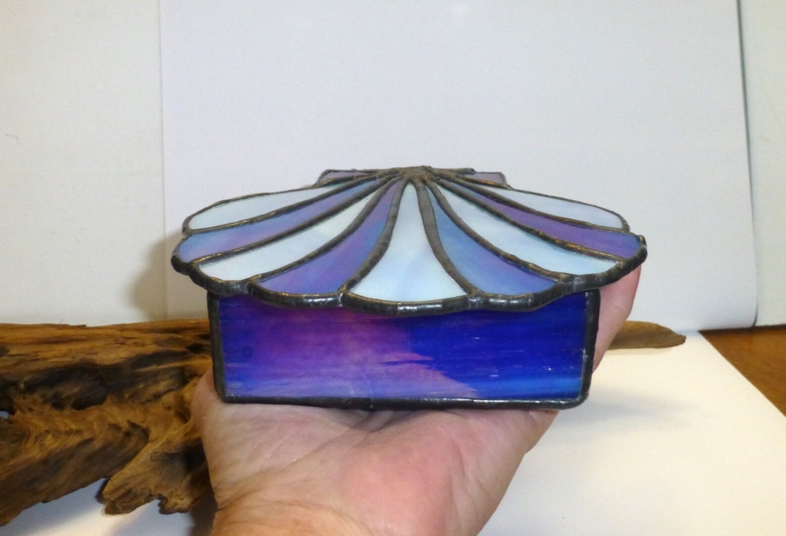 Stained Glass Shell Trinket Box: Iridescent Blue Jewelry Box - Etsy