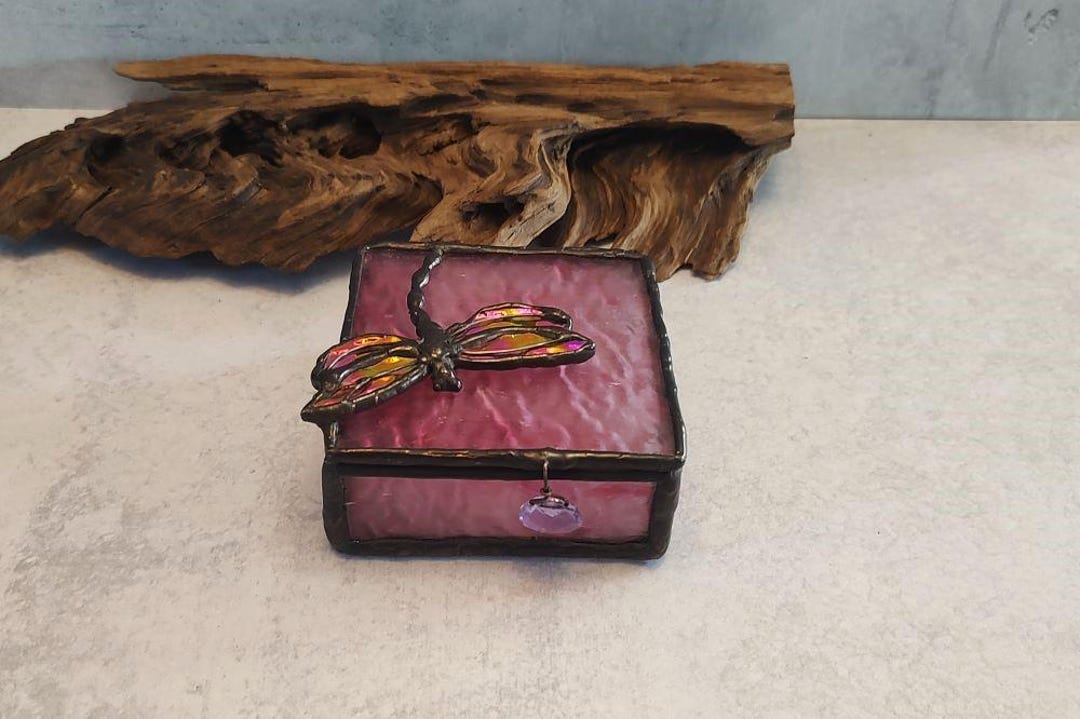 Stained Glass Dragonfly Trinket Box: Pink Jewelry Keepsake - Etsy
