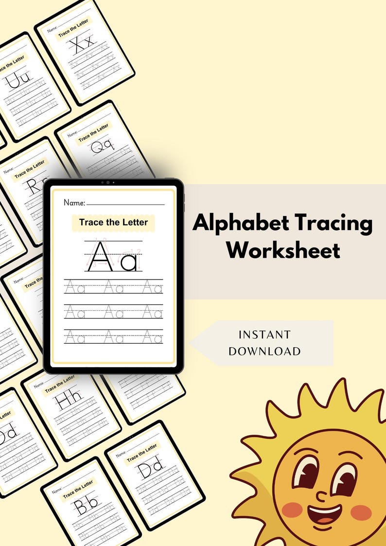 Alphabet Tracing Worksheet, Preschool Handwriting Practice (digital ...