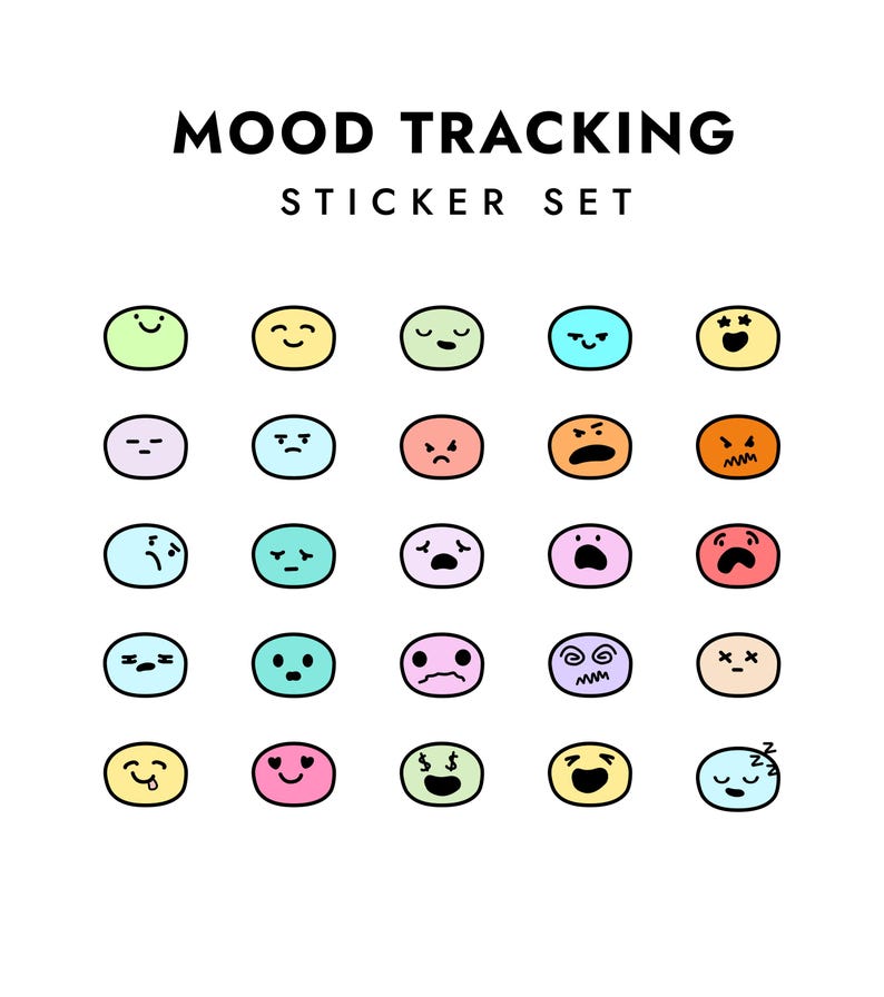 Mood Tracker Digital Stickers | Cute Journal Emojis for Goodnotes ...