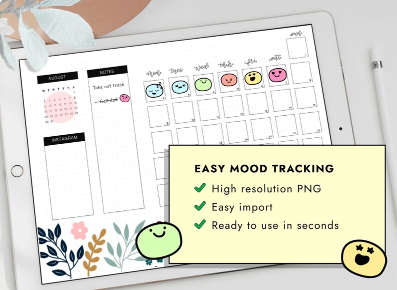 Mood Tracker Digital Stickers | Cute Journal Emojis for Goodnotes ...