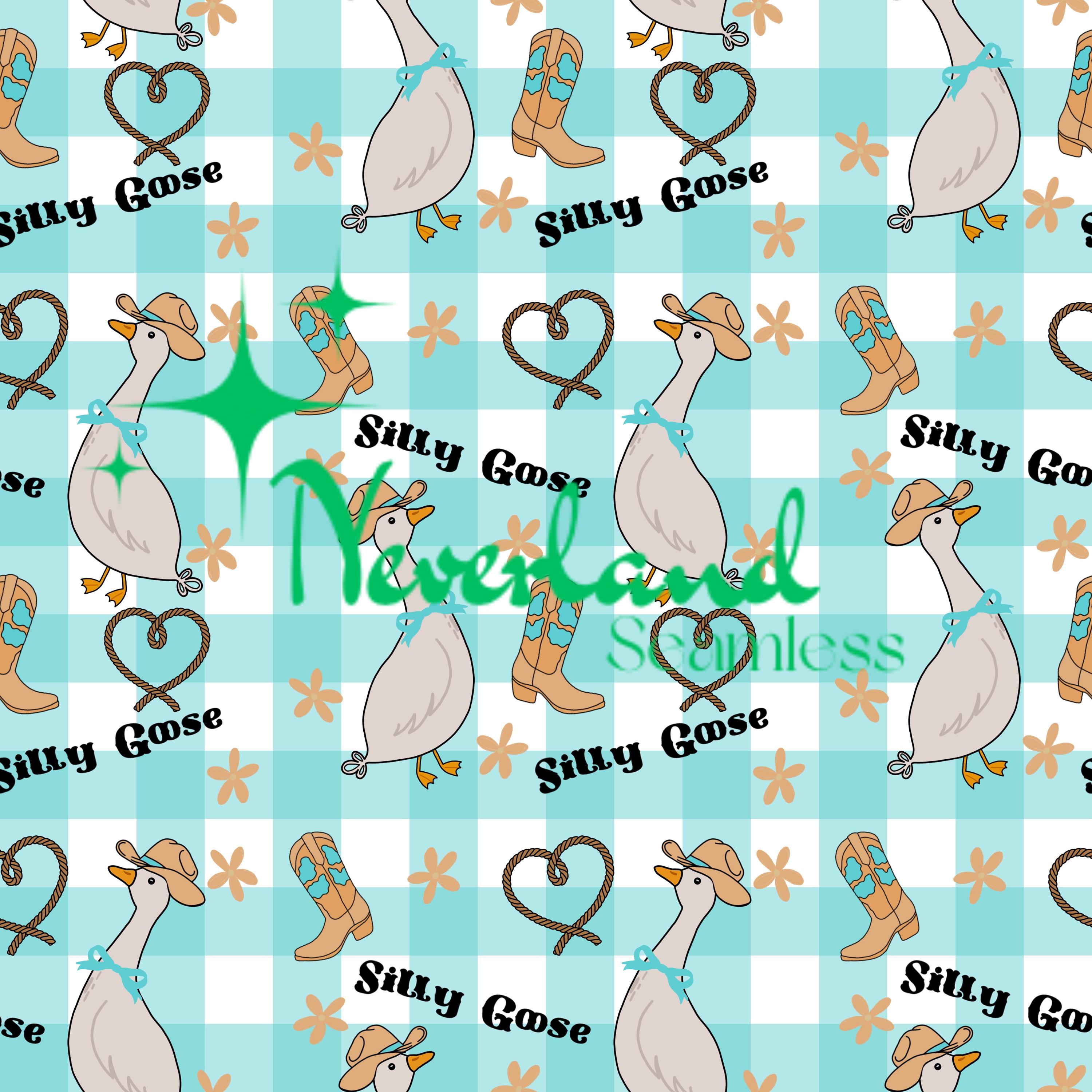 Silly Goose Seamless, Western Goose Seamless, Turquoise Gingham ...