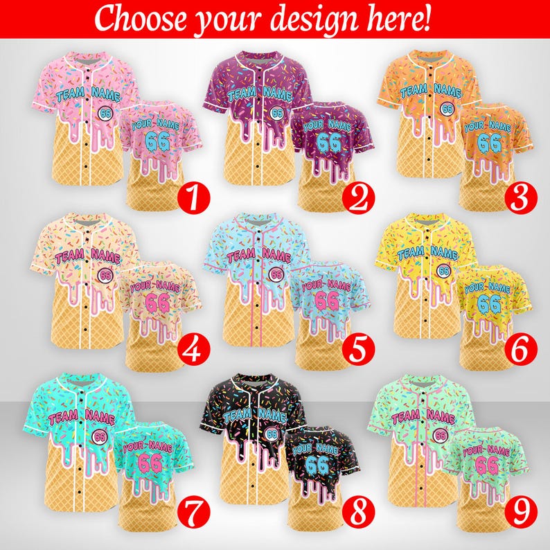 Personalized Ice Cream Drip Baseball Jersey Custom Name Number Baseball ...