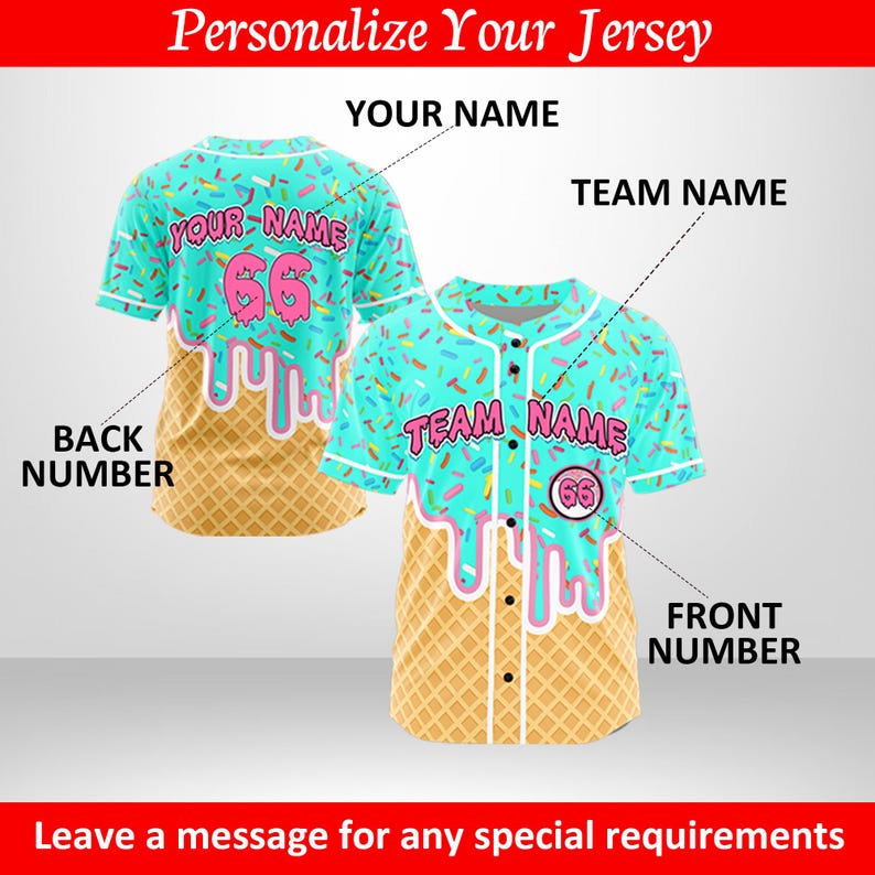 Personalized Ice Cream Drip Baseball Jersey Custom Name Number Baseball ...