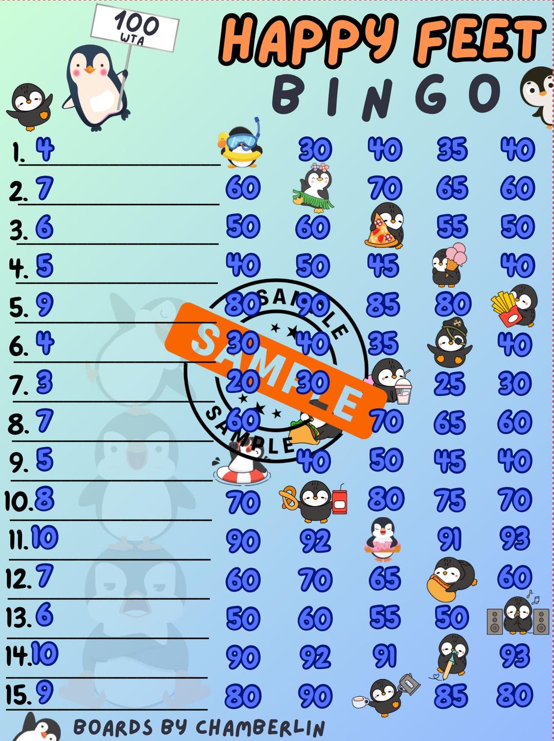 100 Wta Penguin Bingo Boards - Etsy