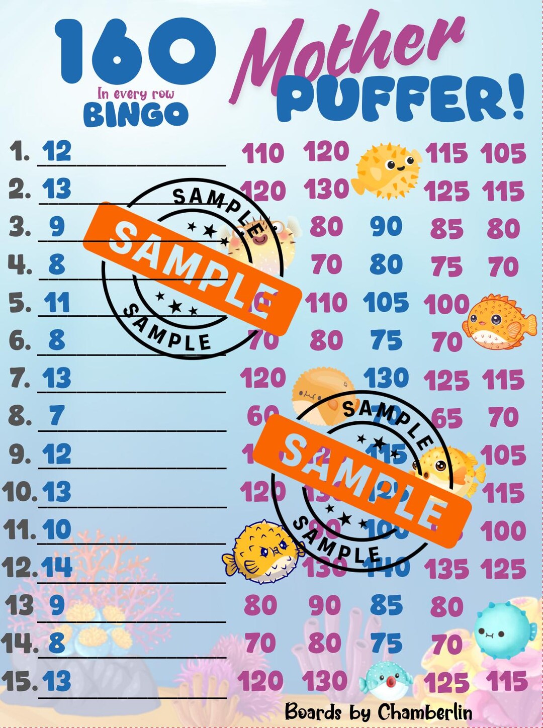 160 WTA Puffer Fish Bingo Board - Etsy