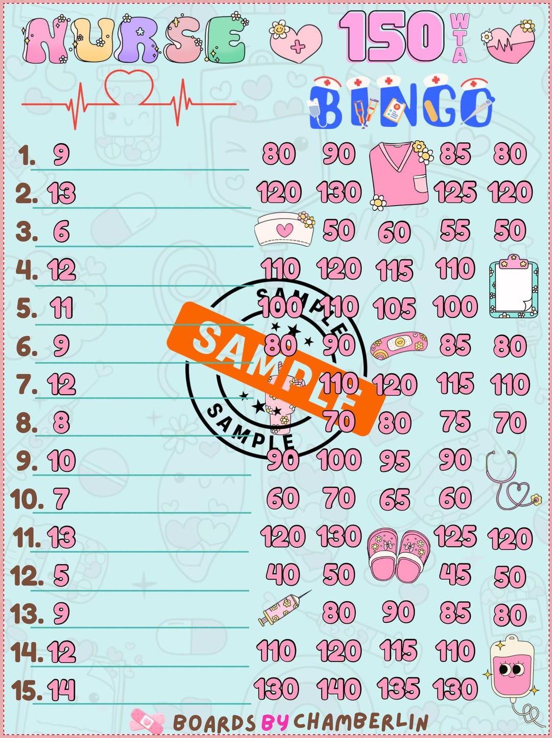150 Wta Nurse Bingo Board - Etsy