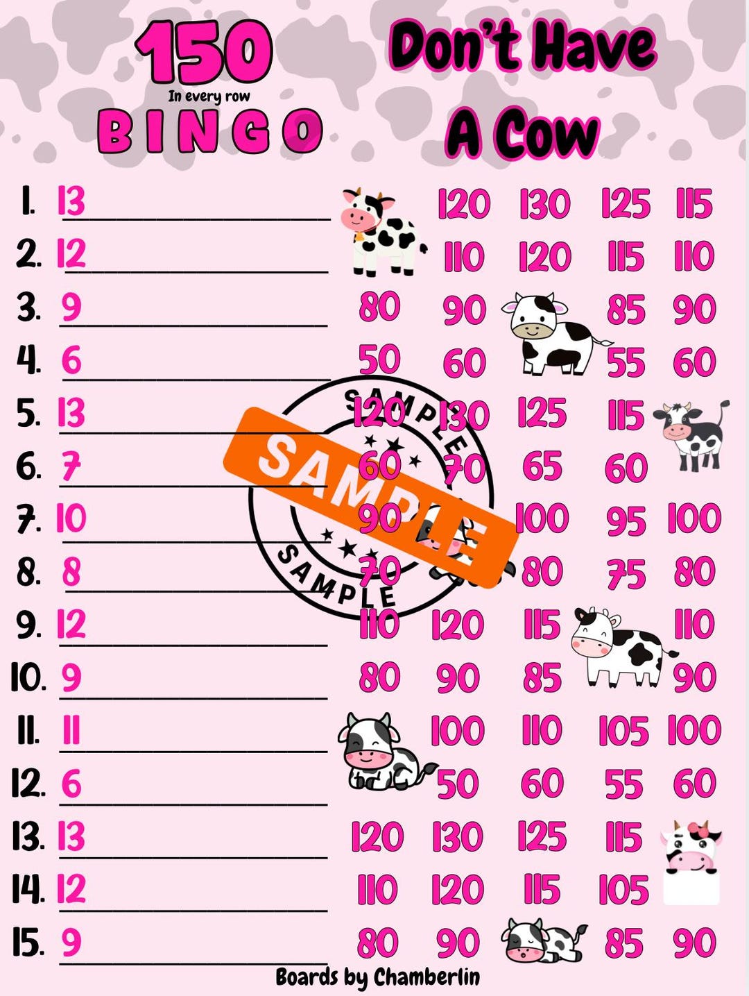 150 Wta Cow Bingo Boards - Etsy