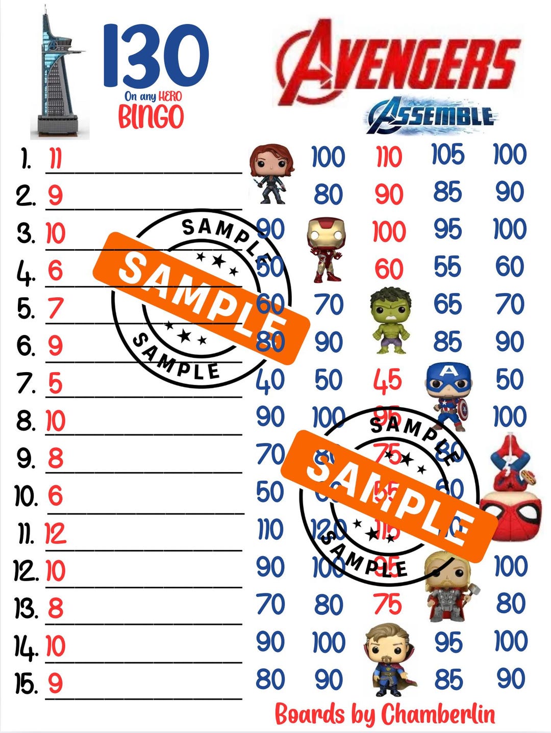 130 WTA Avengers Bingo Board - Etsy