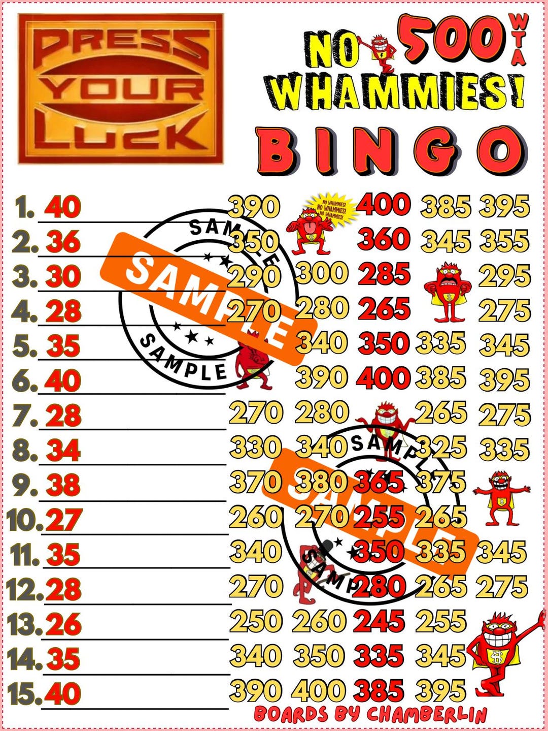 500 WTA Whammy Bingo Board - Etsy