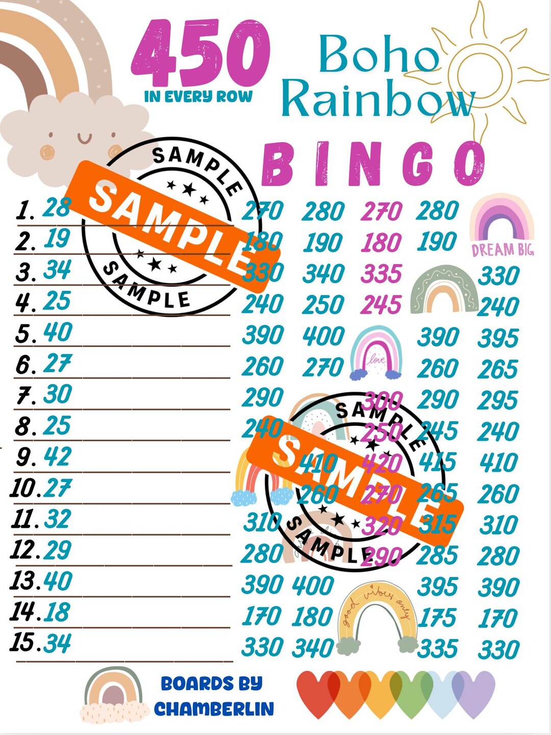 450 WTA Boho Rainbow Bingo Board - Etsy