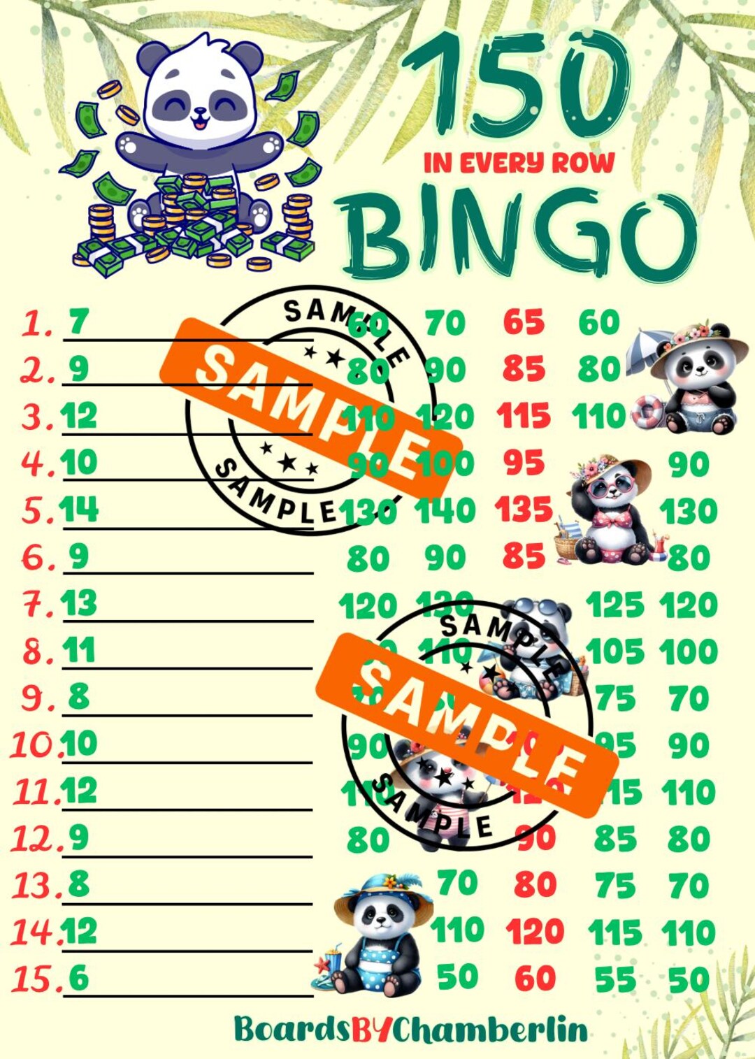 150 WTA Panda Bingo Boards - Etsy