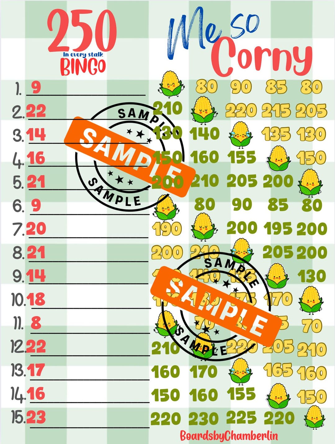 250 WTA Corn Bingo Board - Etsy