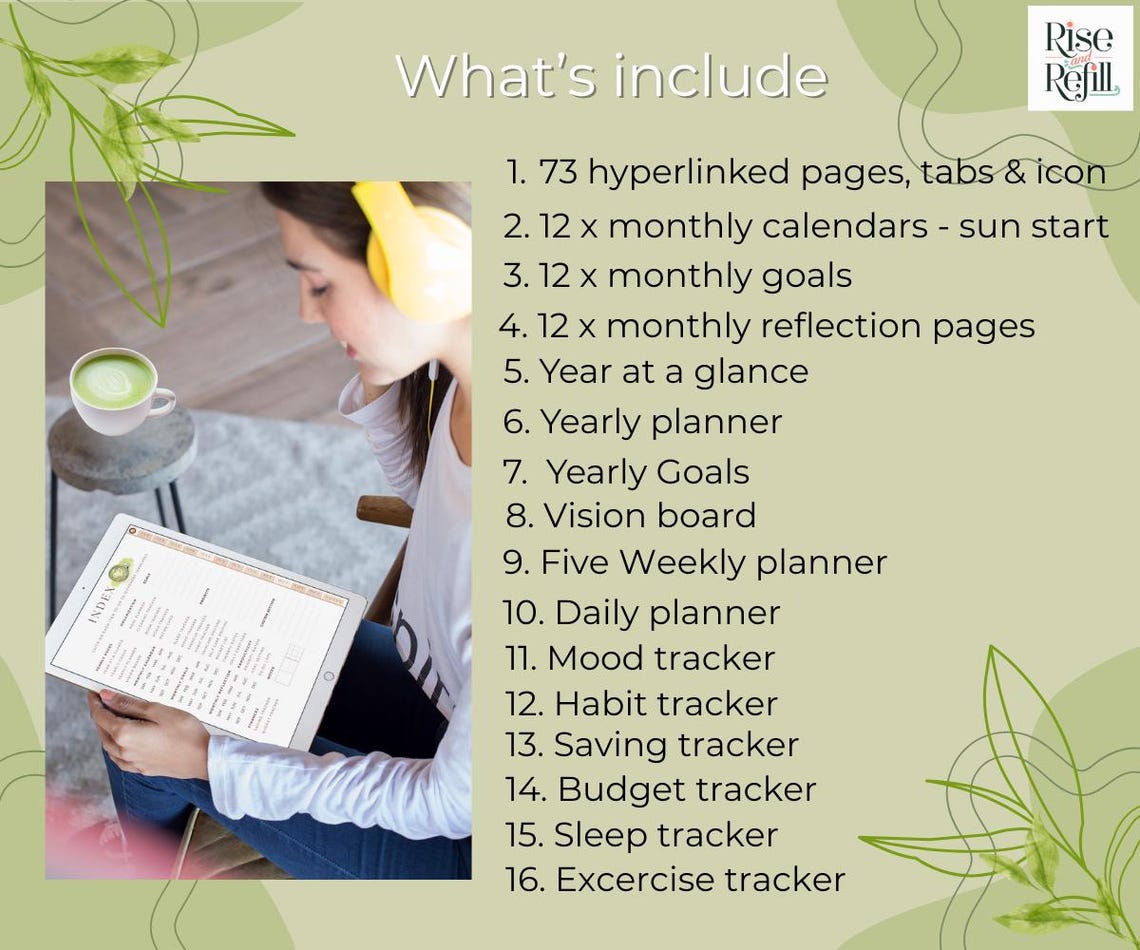 Aesthetic Digital Planner, Digital Planner for Matcha Lovers, Green Tea ...