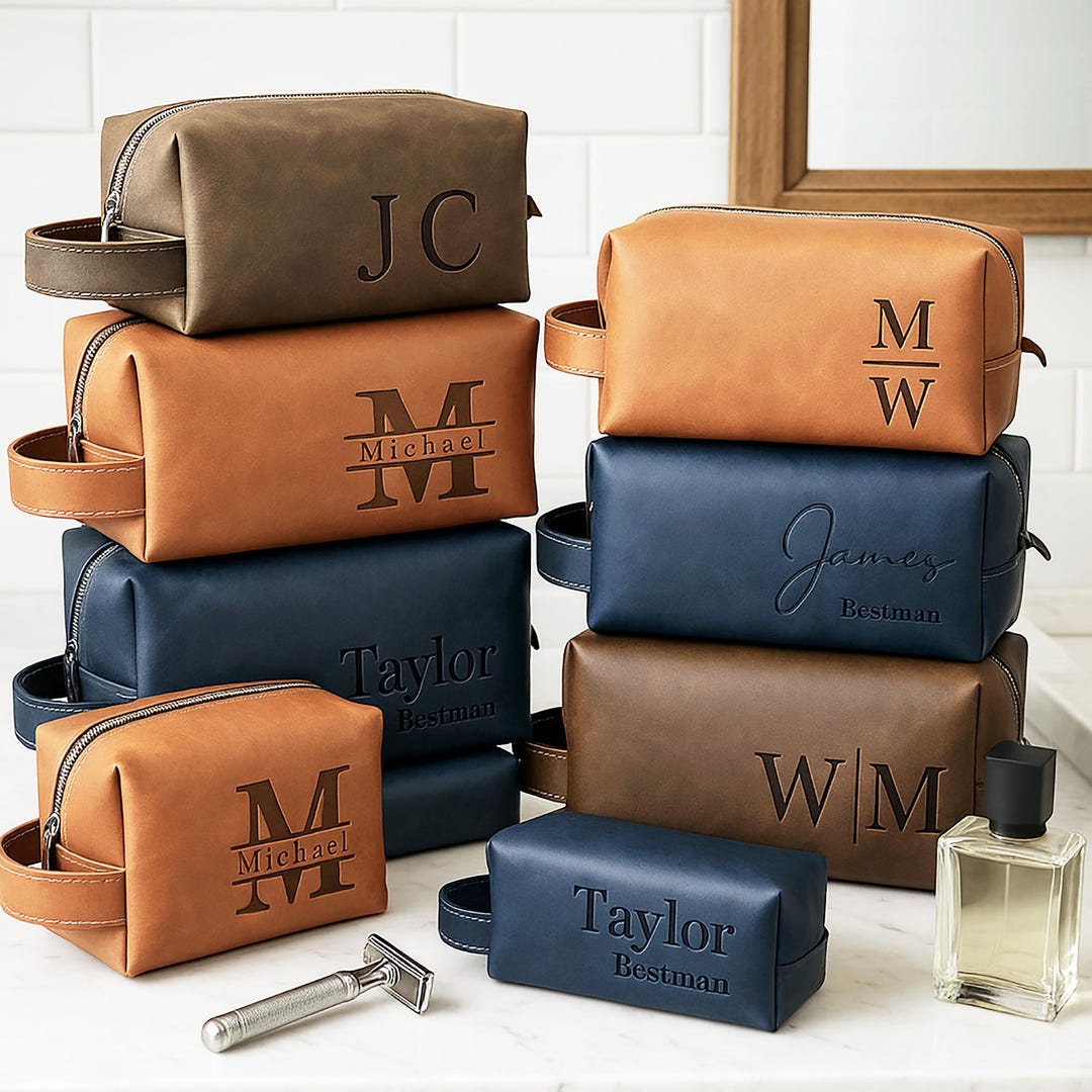 Personalized PU Leather Dopp Kit - Engraved Travel Toiletry Bag - Etsy