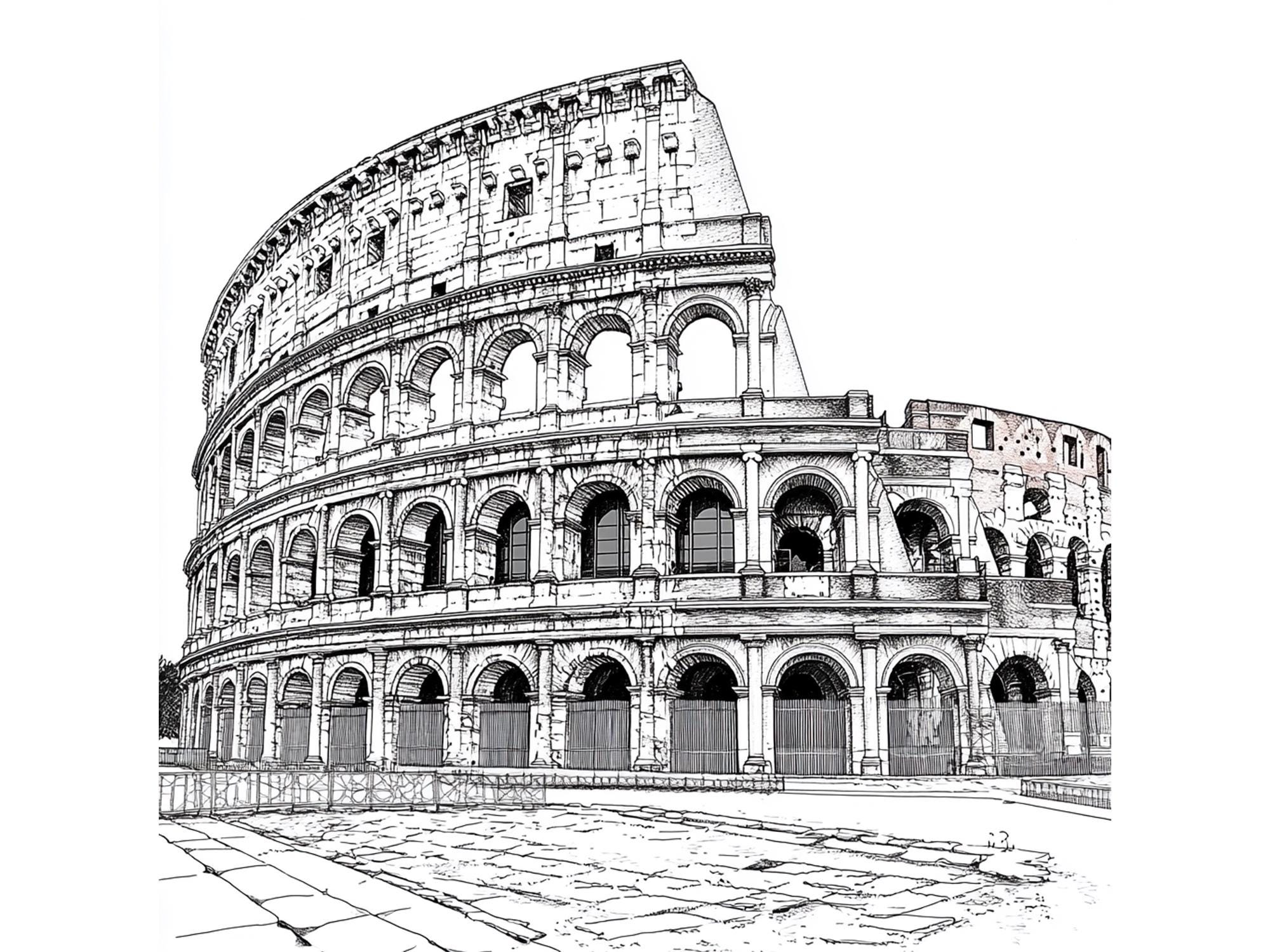 Watercolor Rome Italy Printable Digital Art. Colosseum Sketch Painting ...