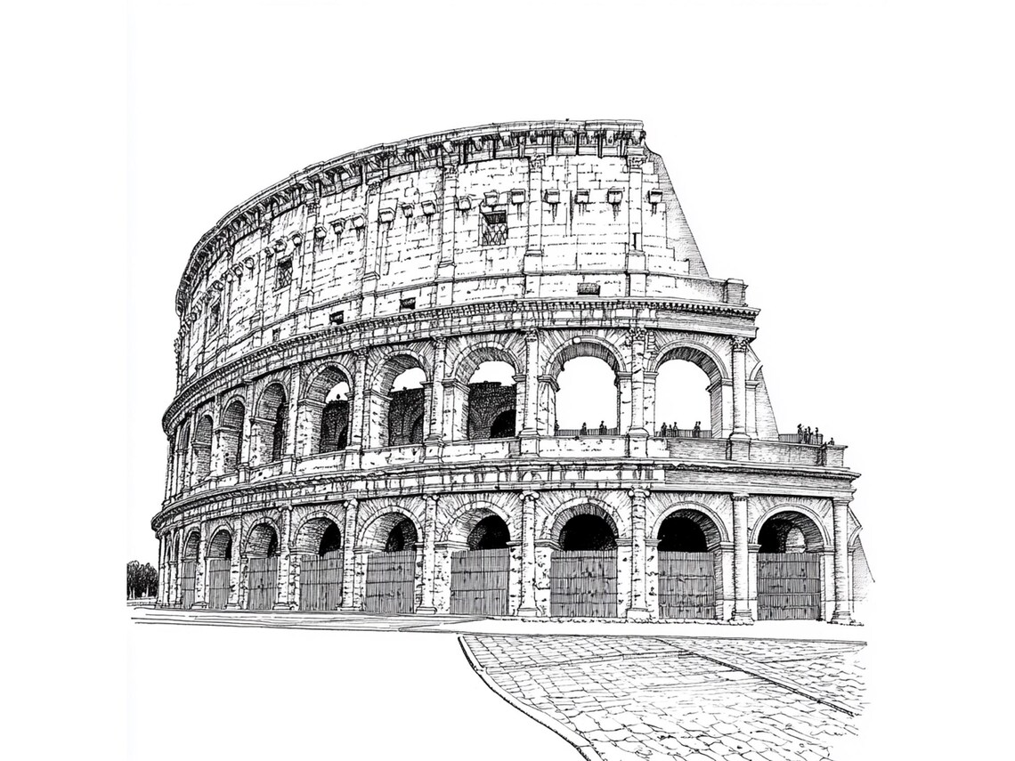 Watercolor Rome Italy Printable Digital Art. Colosseum Sketch Painting ...