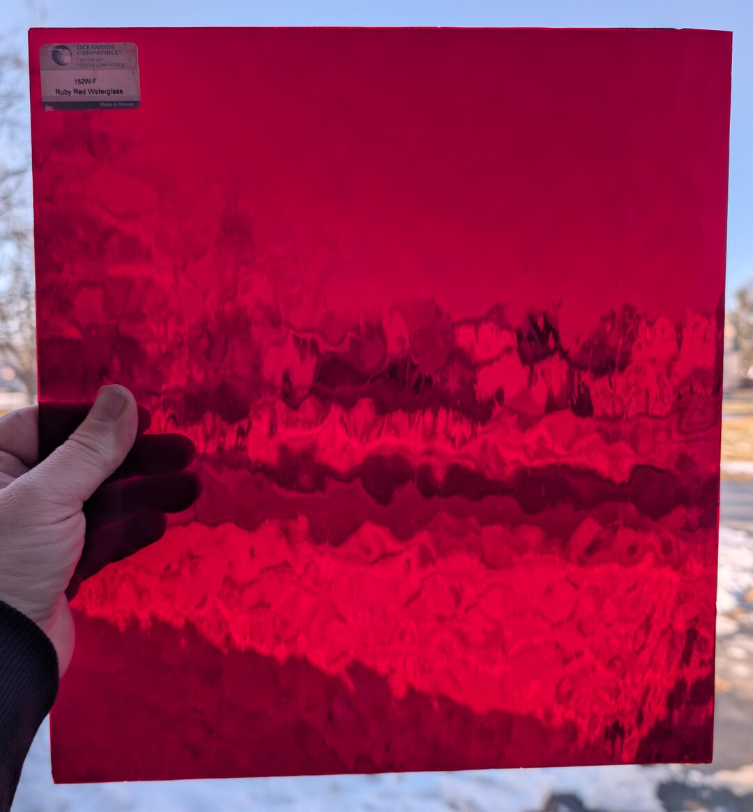 Oceanside Ruby Red Waterglass Fusible Stained Glass Sheet, COE 96, 152W ...