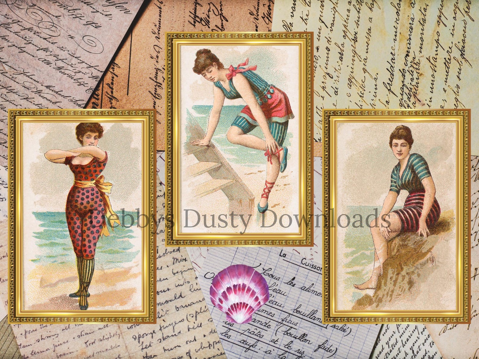 Victorian Bathing Beauties Printable | Vintage Ephemera Collage ...