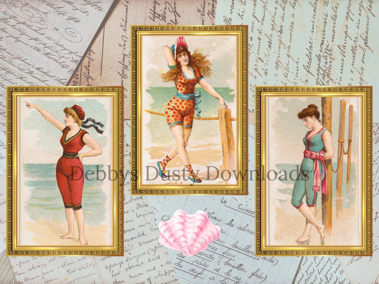 Victorian Bathing Beauties Printable | Vintage Ephemera Pages Set 4 ...