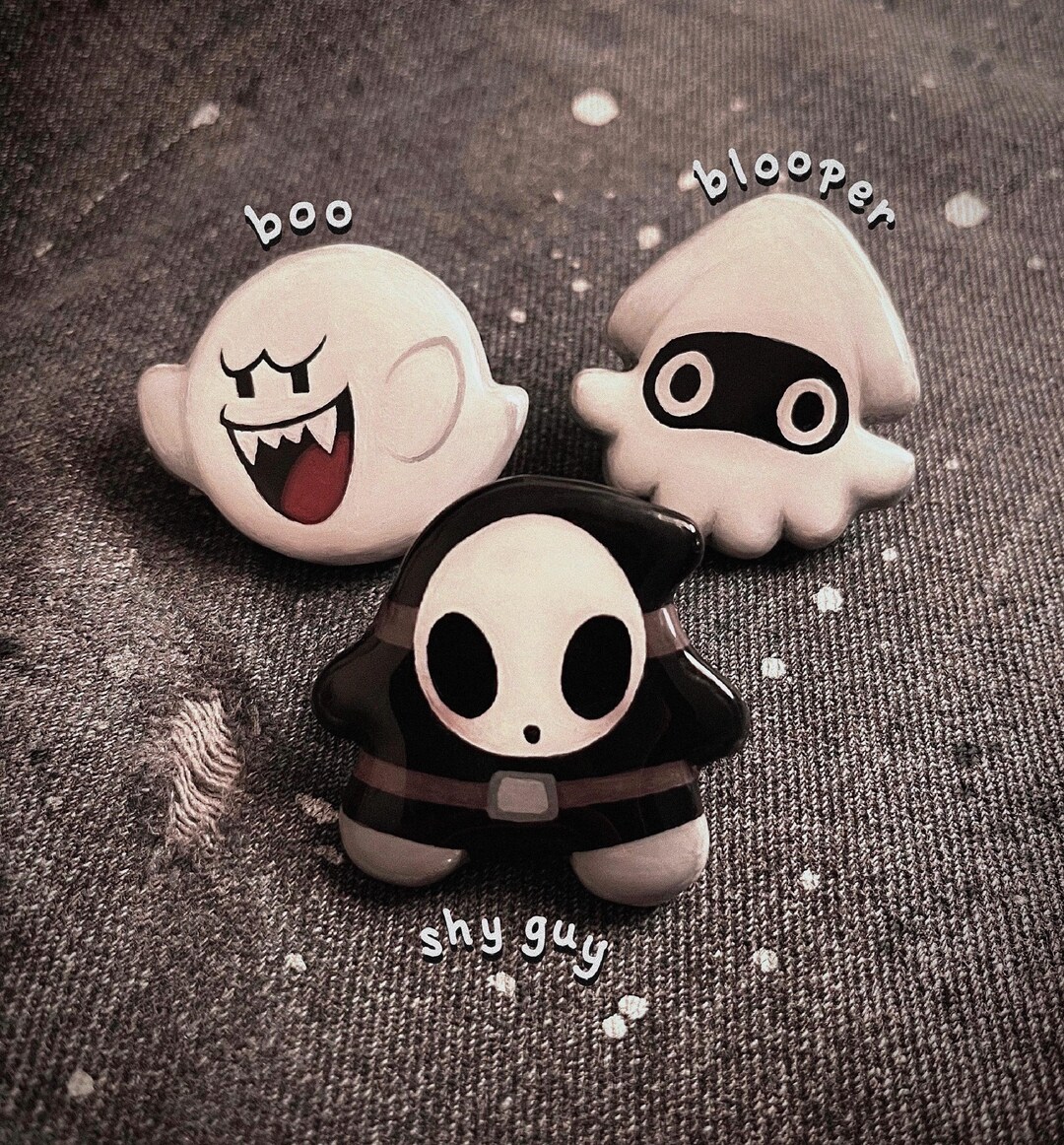 Super Mario Silly Guys | Clay Pins | Blooper Boo and Shy Guy - Etsy