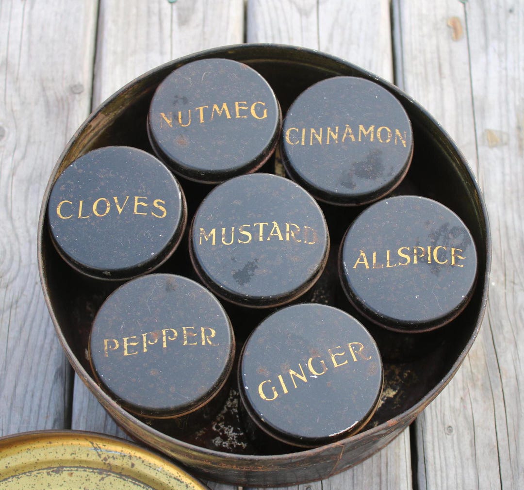 Vintage Spice Tin Set With 7 Storage Tins in Round Tin Primitive ...