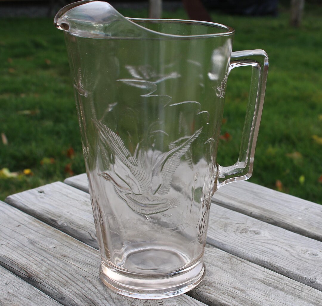 Antique Glass Pitcher With Geese Vintage Pressed Glass Jug EAPG - Etsy