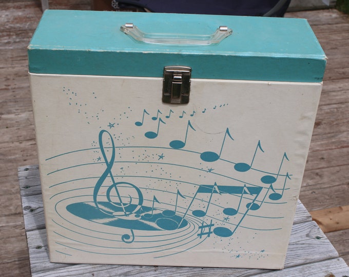 Record Case Carrier Vintage Storage Retro Turquoise Platter Pak Tote ...