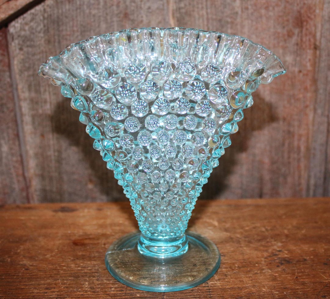 Blue Glass Hobnail Fan Vase Vintage FREE SHIPPING - Etsy