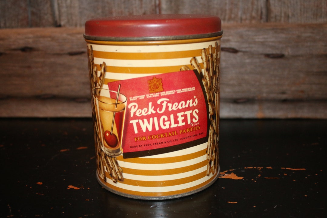 Vintage Tin Advertising Peek Freans Twiglets for Cocktail Parties 1950's England Late King ...