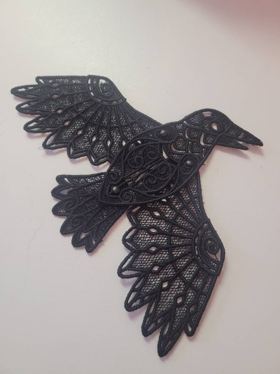 Raven Crow Lace Machine Embroidered FREE Shipping Black Articulated - Etsy