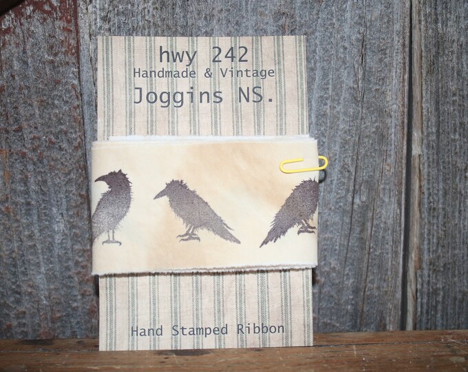 Crow Ribbon Hand Stamped Primitive Style Country Decor Raven FREE ...