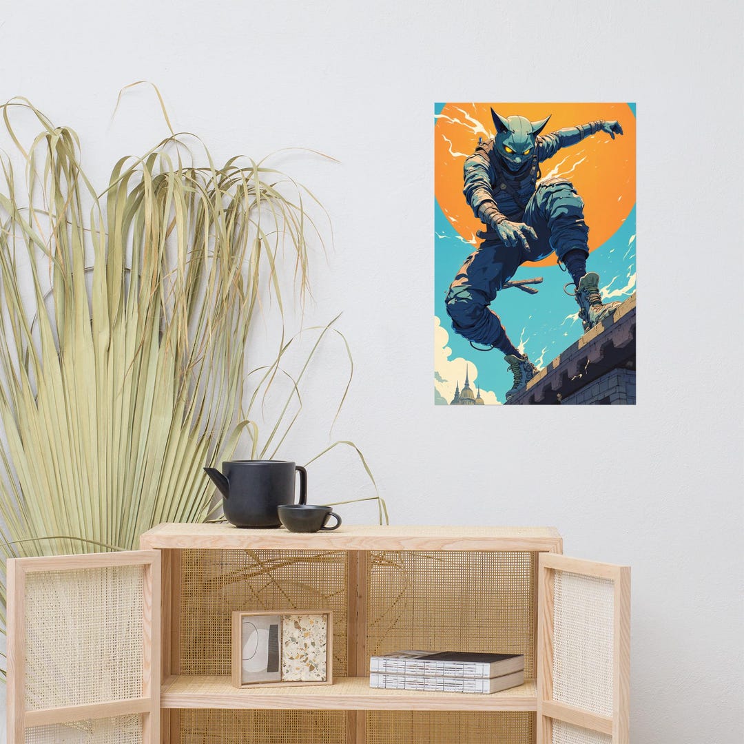 Cat Ninja Poster | Cat Art Print | Art Print Poster | 12x16 12x18 18x24 ...