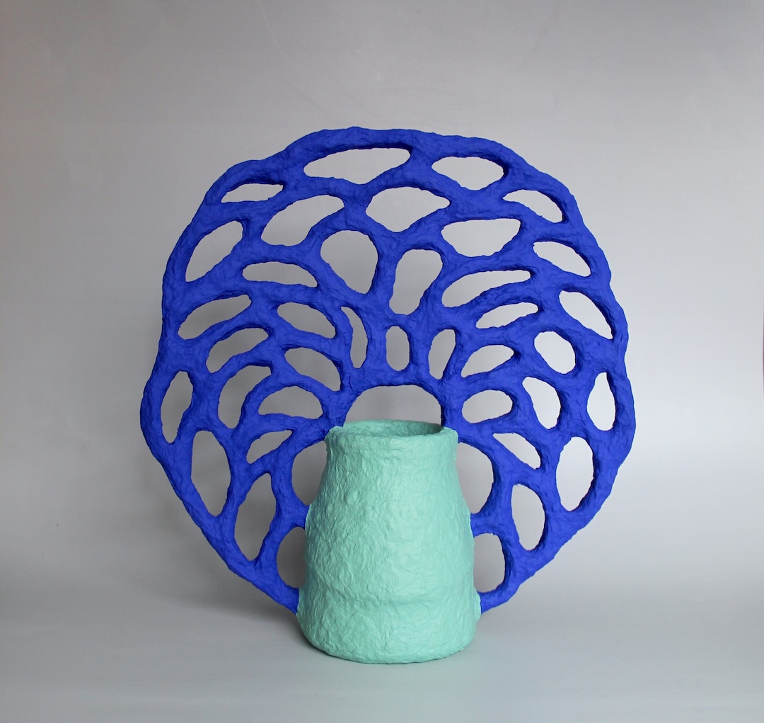 Paper Sculptural Vase / Blue Paper Pulp Vessel / Sustainable Art ...