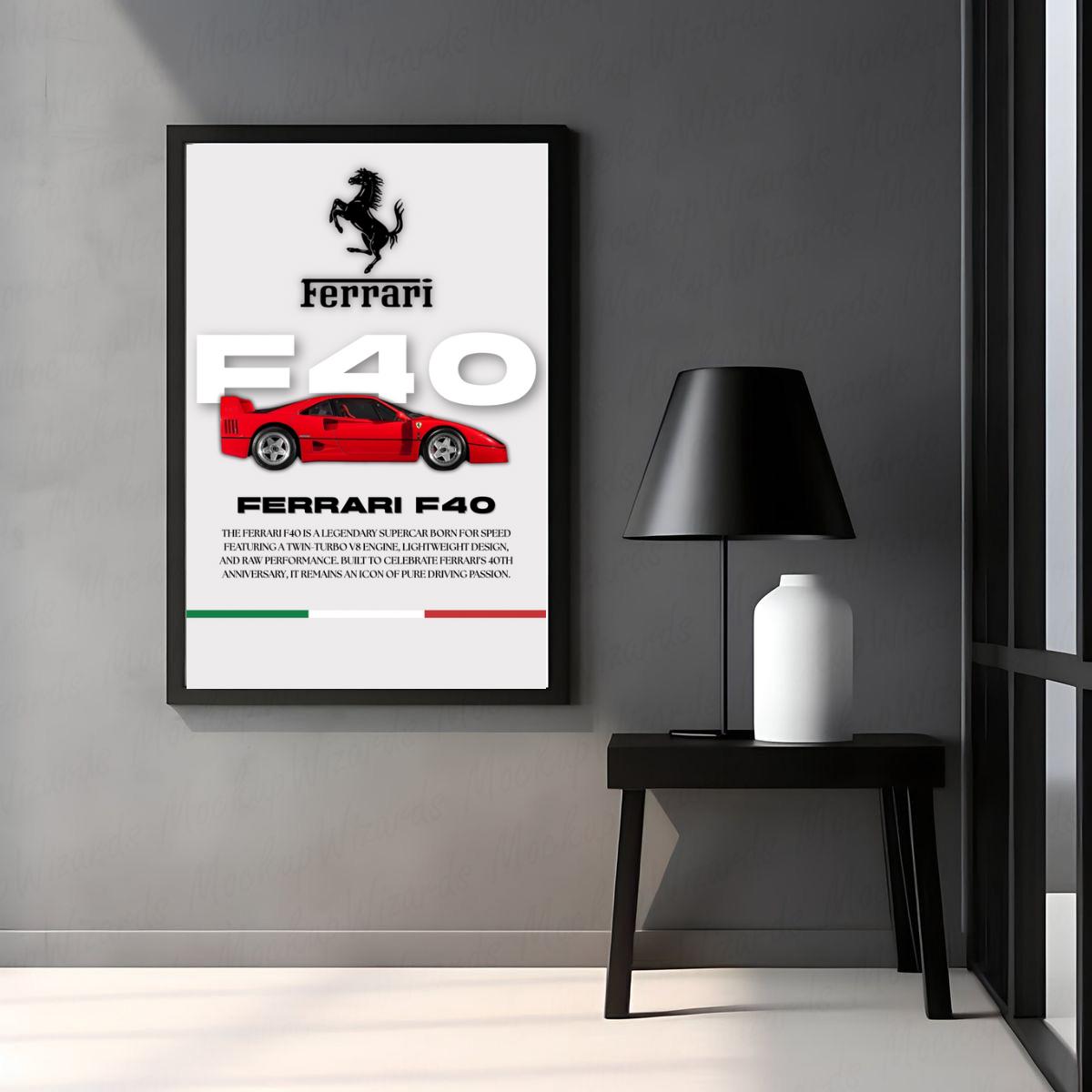 Ferrari F40 Wall Art Print – Classic Supercar Poster, Vintage Car Decor ...
