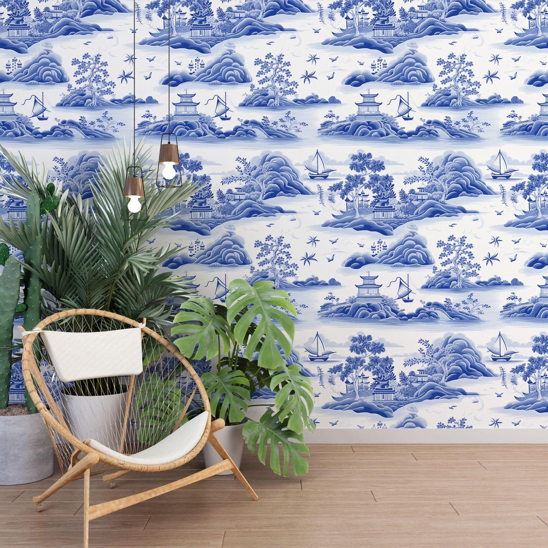 Royal Blue China Pattern Peel and Stick Wallpaper - Textured, Eco ...