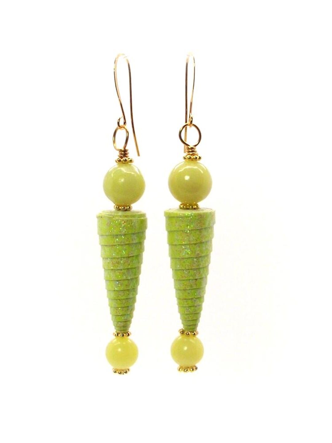 Yellow Earrings - Bottoms up Lemon Jade Sparkle Cone Bead Earrings ...