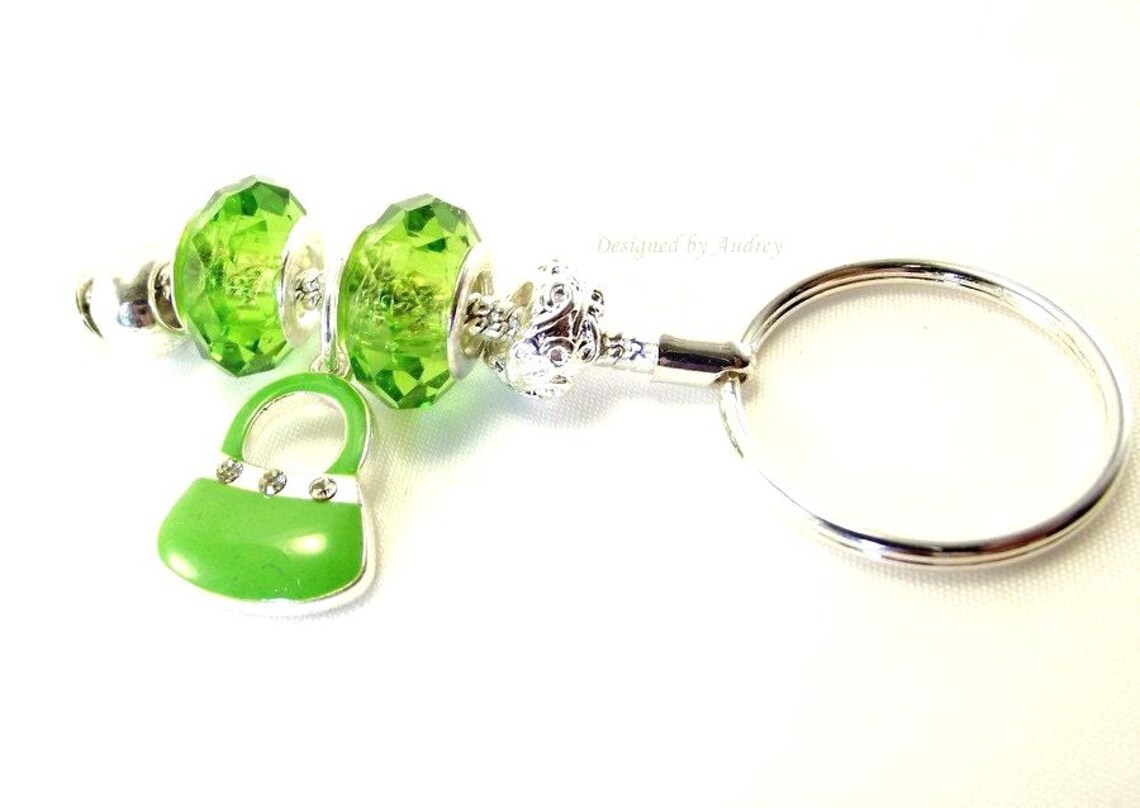 Green Key Chain - Green Crystal Key Ring With Cute Green Handbag Charm ...