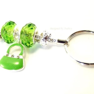 Green Key Chain - Green Crystal Key Ring With Cute Green Handbag Charm ...